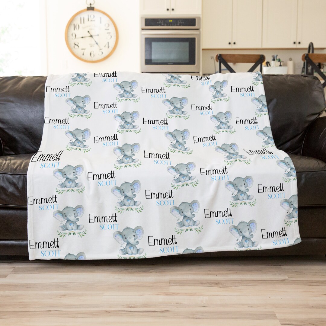 Baby Elephant Blanket, Elephant Baby Shower Gift, Personalized Baby Boy ...