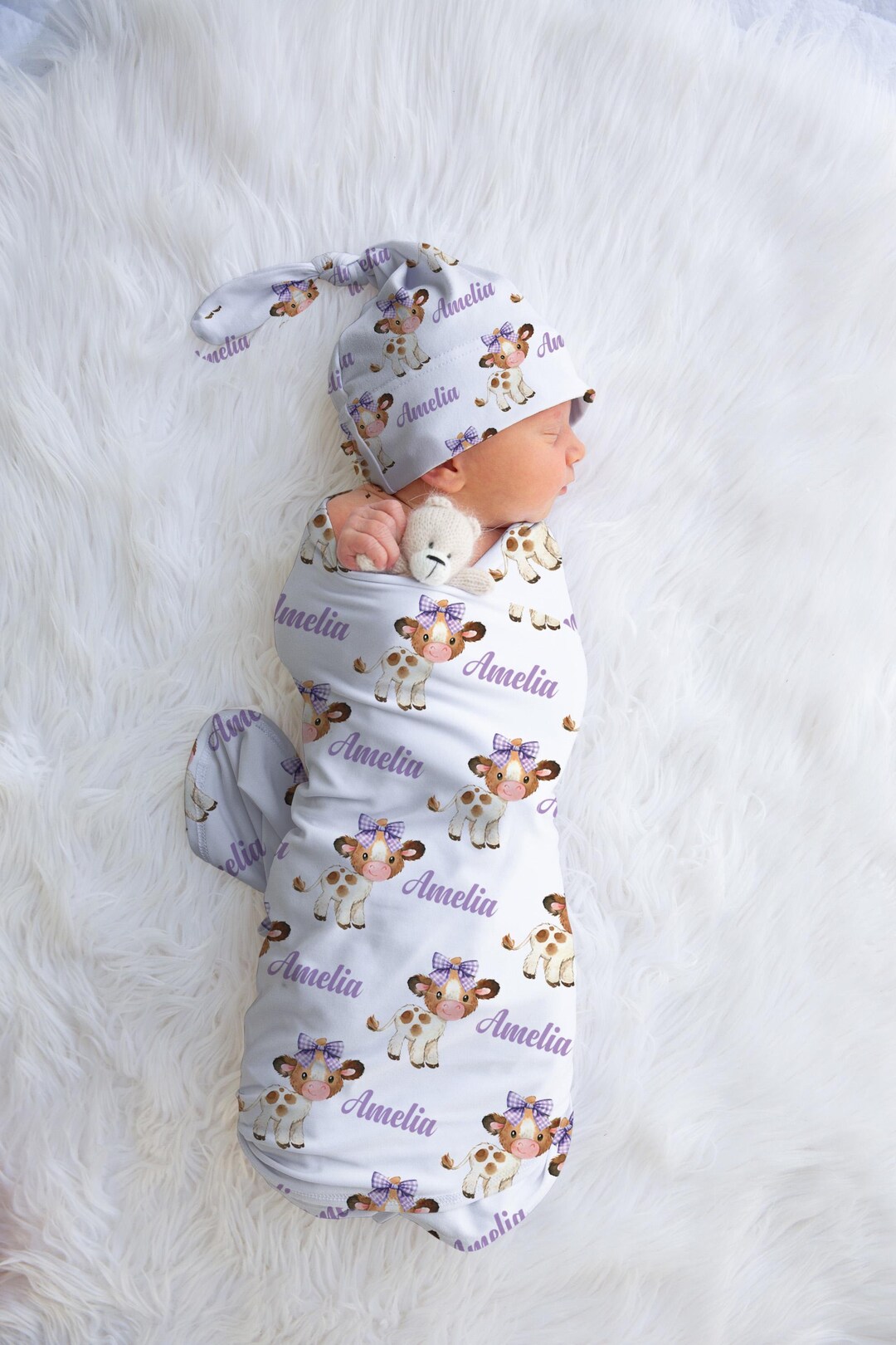 Cow Swaddle, Coquette Bow Swaddle, Custom Cow Swaddle, Personalized ...