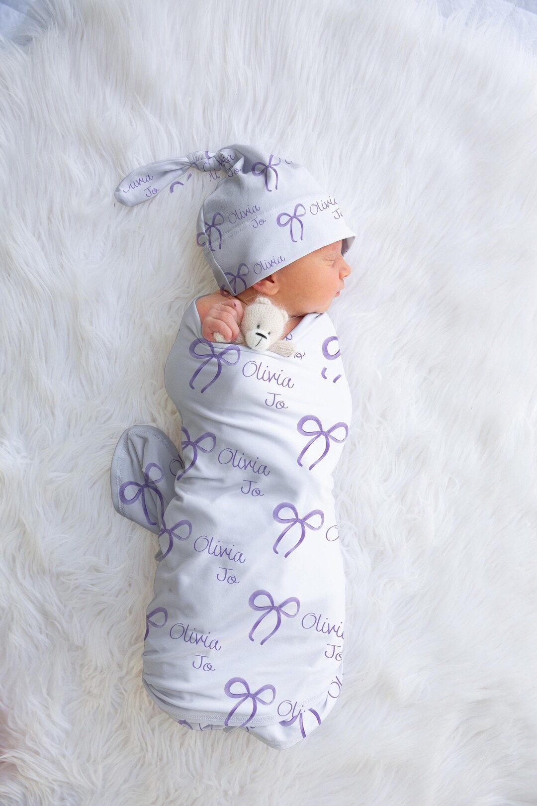 Purple Croquette Bow Swaddle, Custom Swaddle, Personalized Purple Bow ...