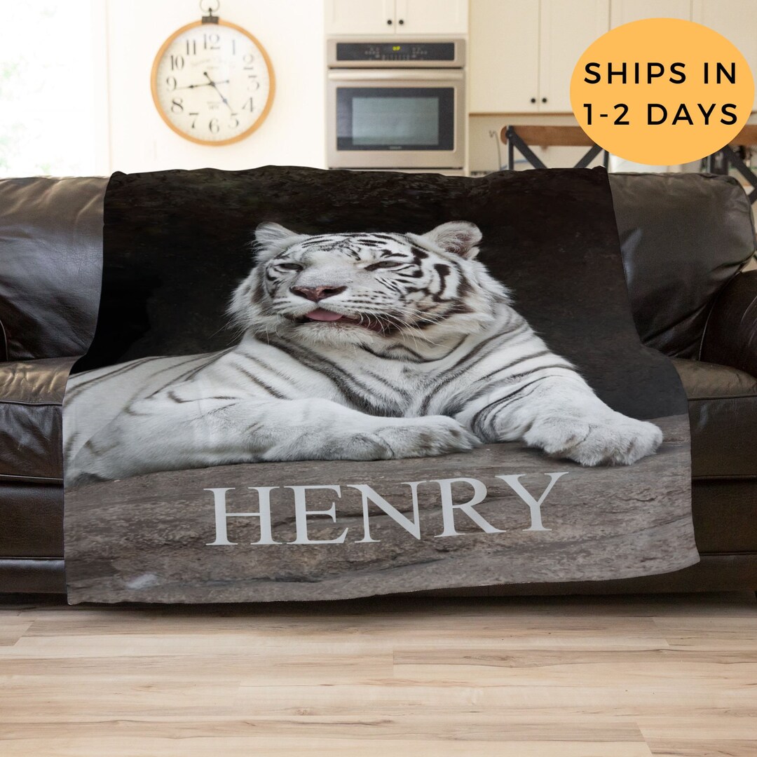 White Tiger Blanket, Personalized Tiger Blanket, Custom White Tiger ...