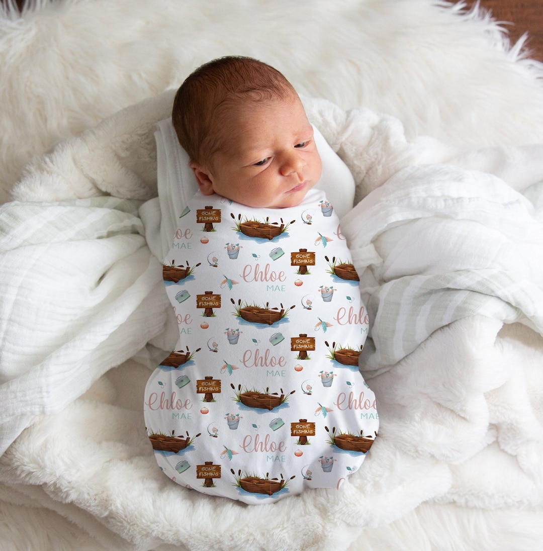 Fishing Swaddle, Fishing Baby Shower, Personalized Baby Swaddle Girl ...