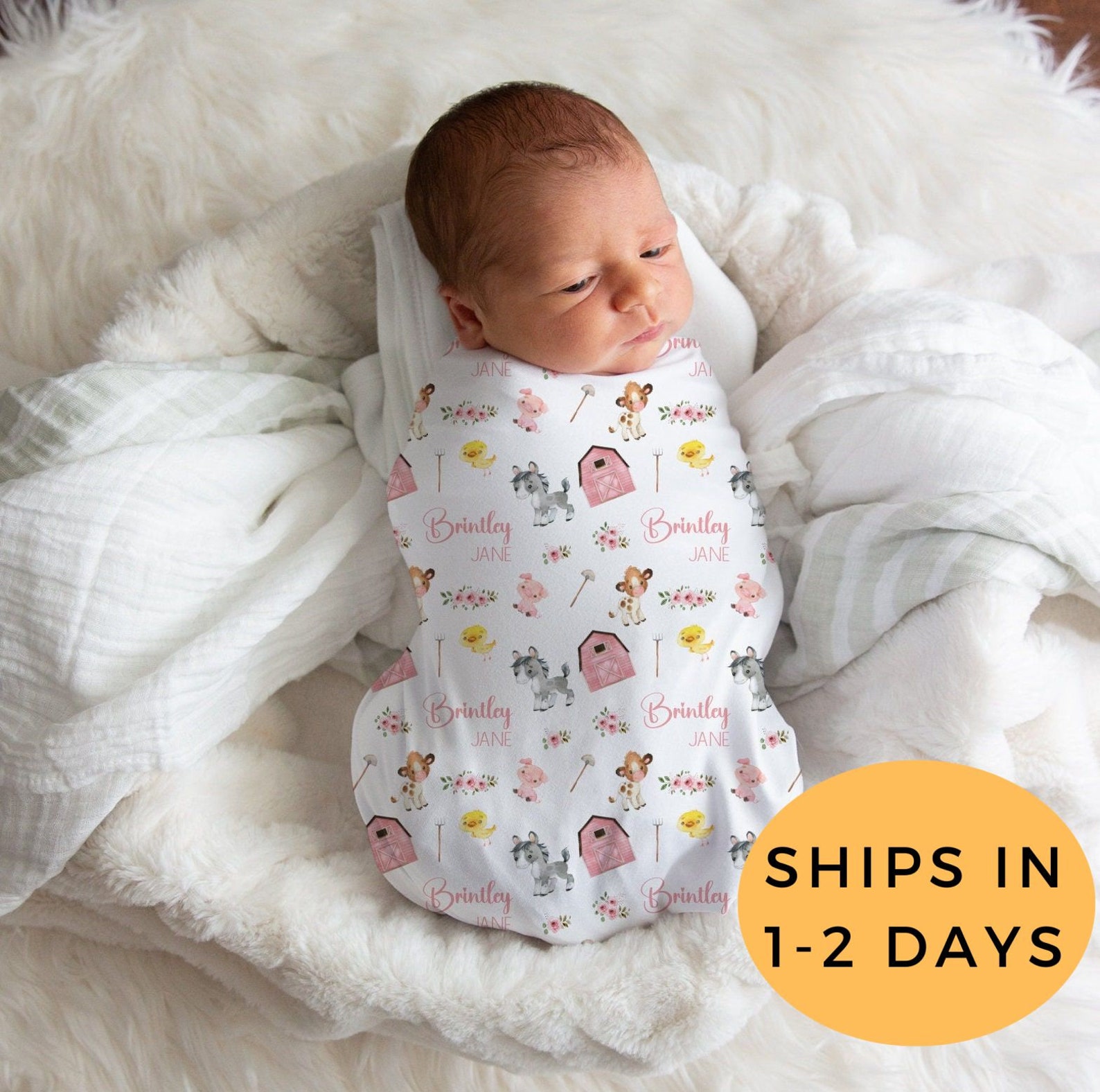 Pink Farm Swaddle Custom Baby Swaddle Newborn Girl Swaddle - Etsy