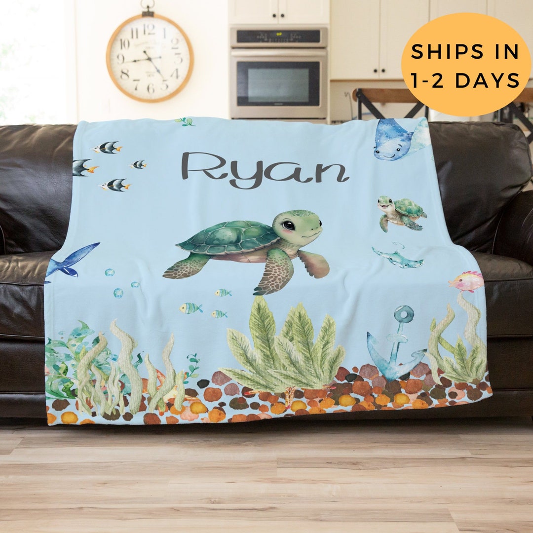 Sea Turtle Personalized Blanket, Nautical Baby Blanket, Sea Turtle ...