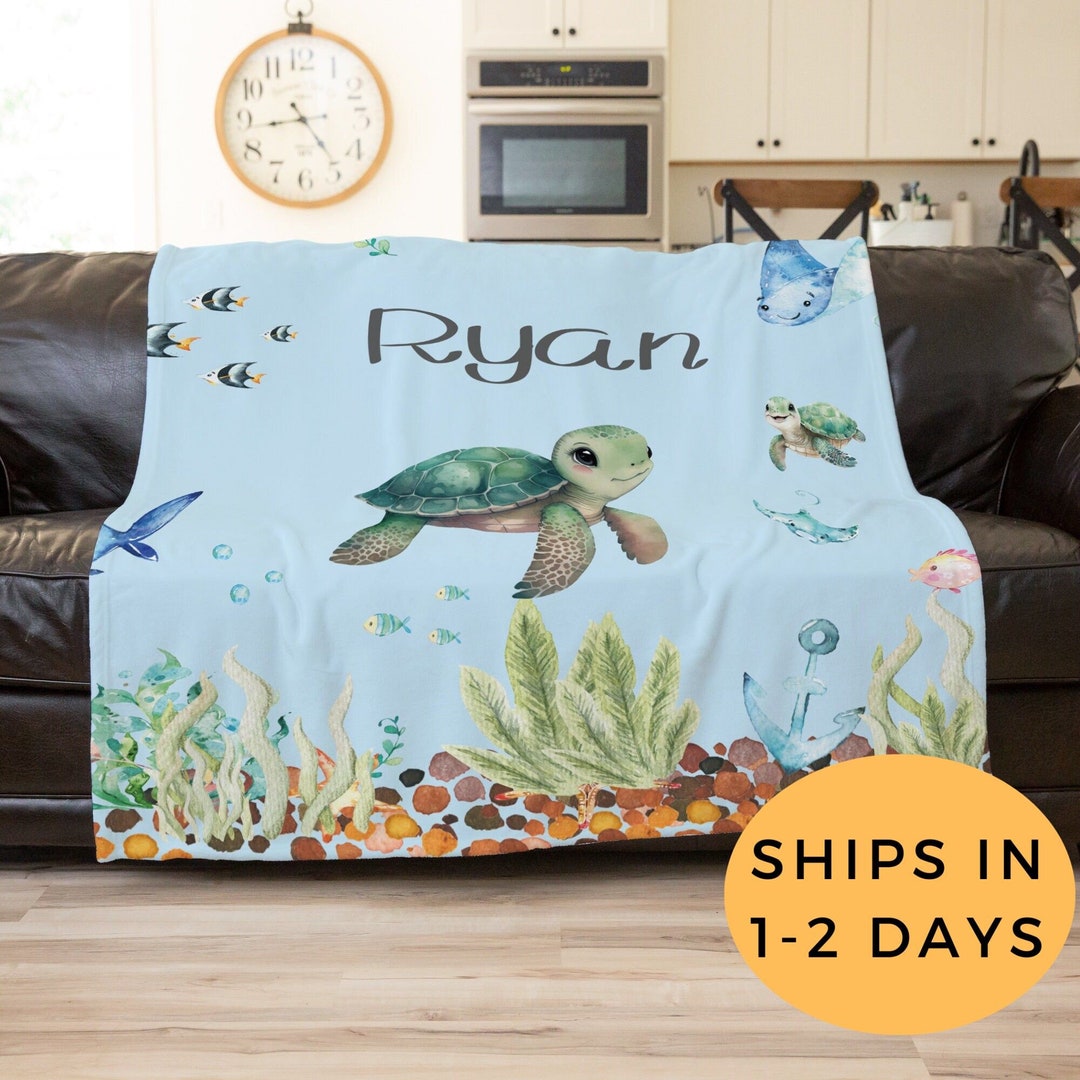 Sea Turtle Personalized Blanket Nautical Baby Blanket Sea - Etsy