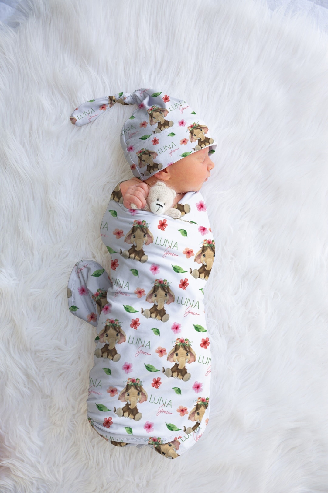 Woolly Mammoth Baby Swaddle, Personalized Newborn Swaddle Blanket, Baby ...