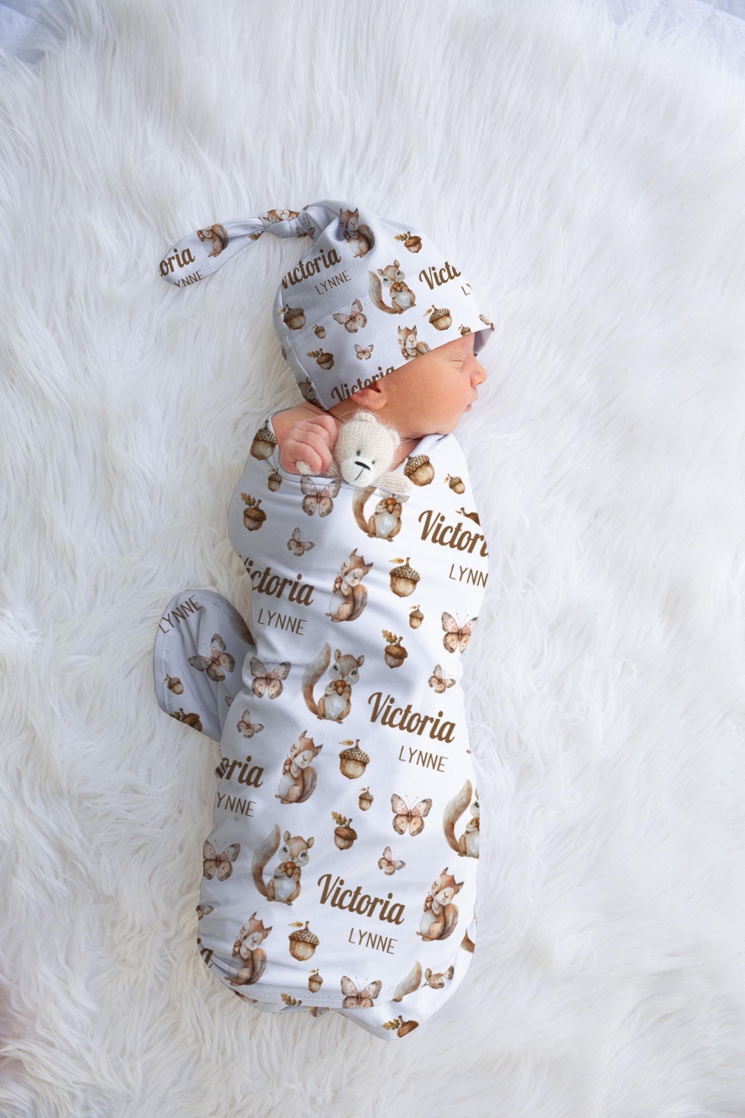 Squirrel Swaddle, Personalized Swaddle, Custom Newborn Swaddle, Forest ...