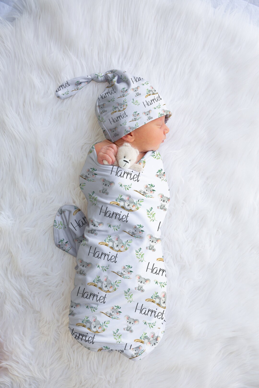 Koala Bear Swaddle Blanket, Newborn Swaddle, Custom Swaddle Blanket ...