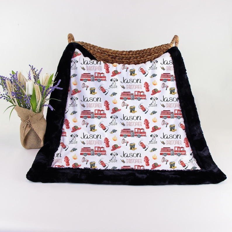 Personalized Firefighter Blanket Custom Name Fire Truck and Dalmatian ...