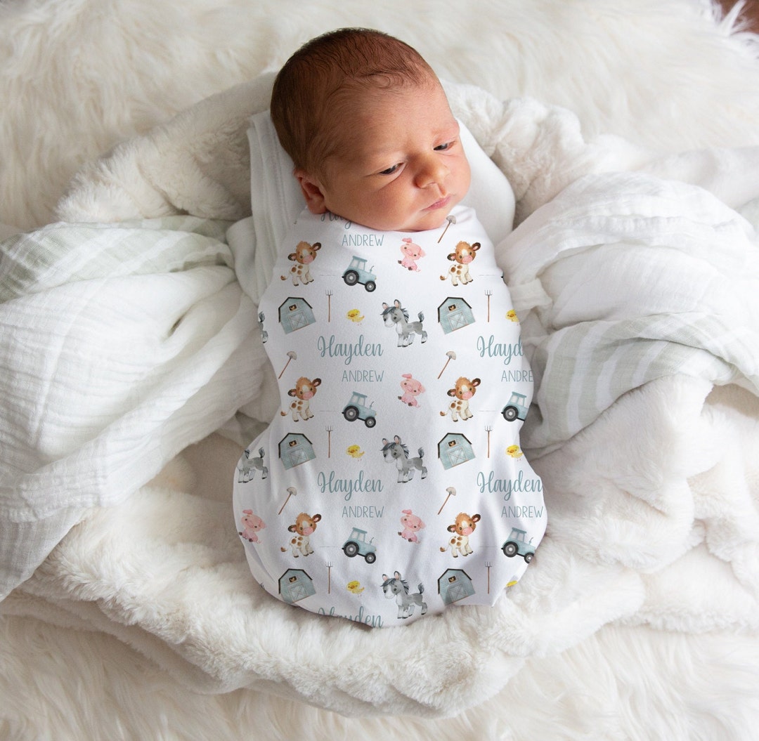 Farm Swaddle, Custom Baby Swaddle, Newborn Boy Swaddle, Personalized ...