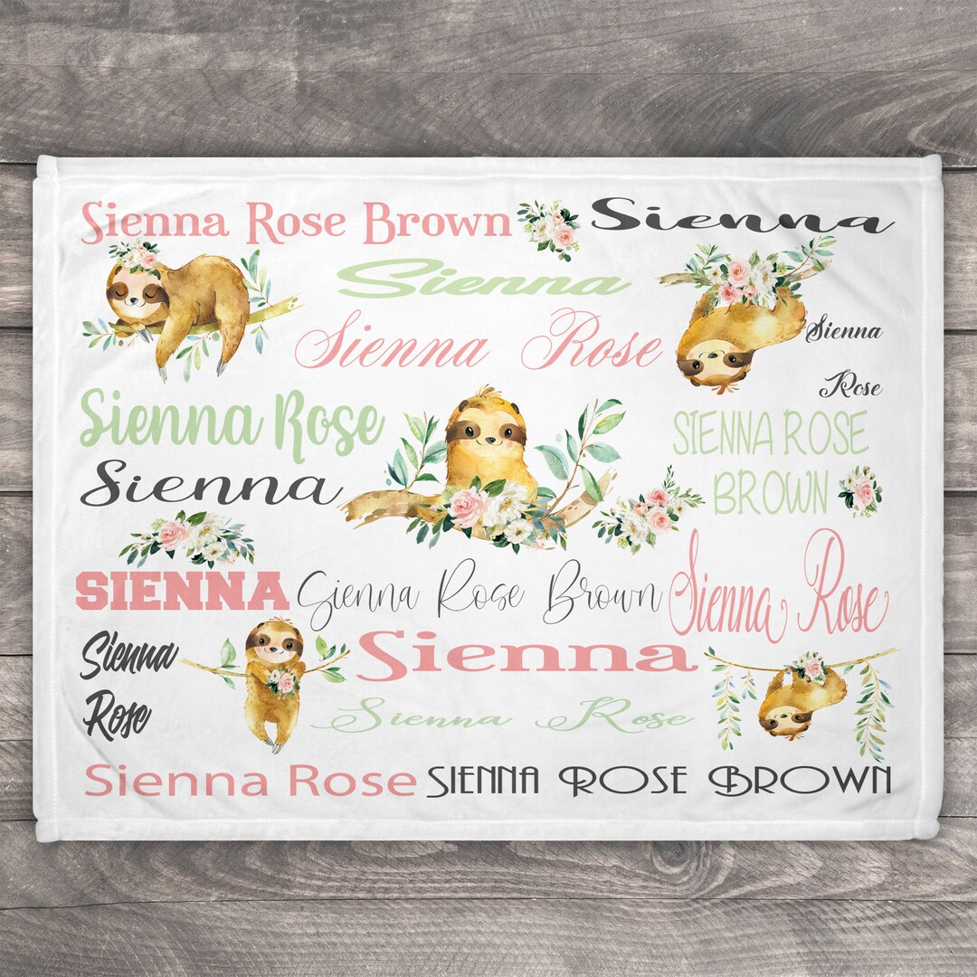 Sloth Baby Blanket, Personalized Blanket for Baby Girl, Custom Baby ...