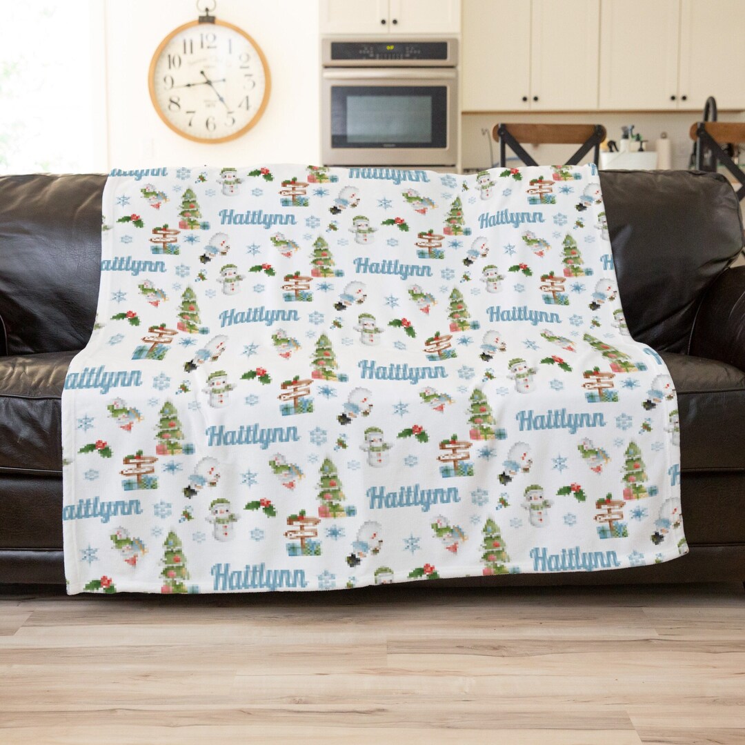 Snowman Blanket, Christmas Throw Blanket Personalized, Custom Snowmen ...