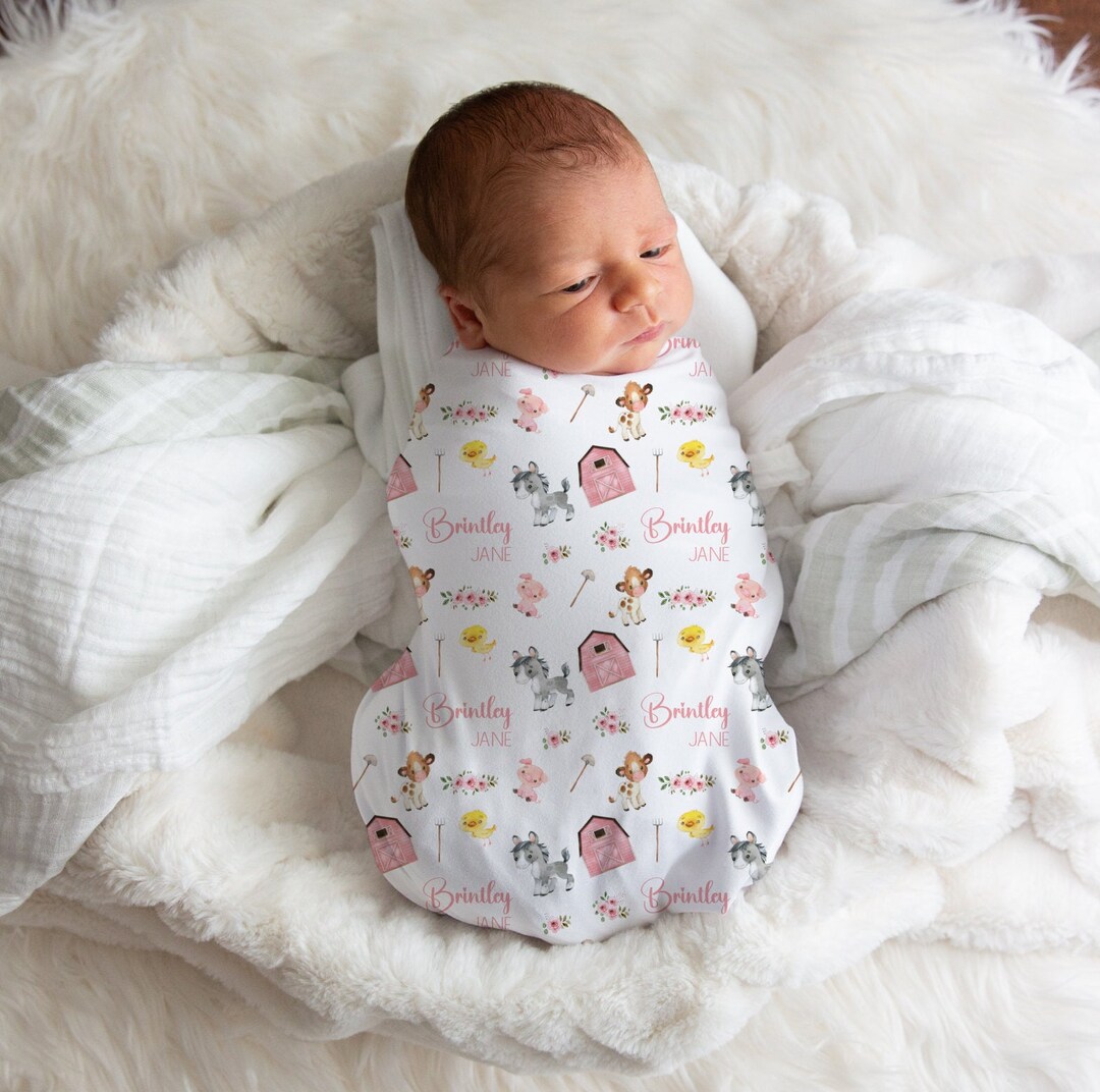Pink Farm Swaddle, Custom Baby Swaddle, Newborn Girl Swaddle ...