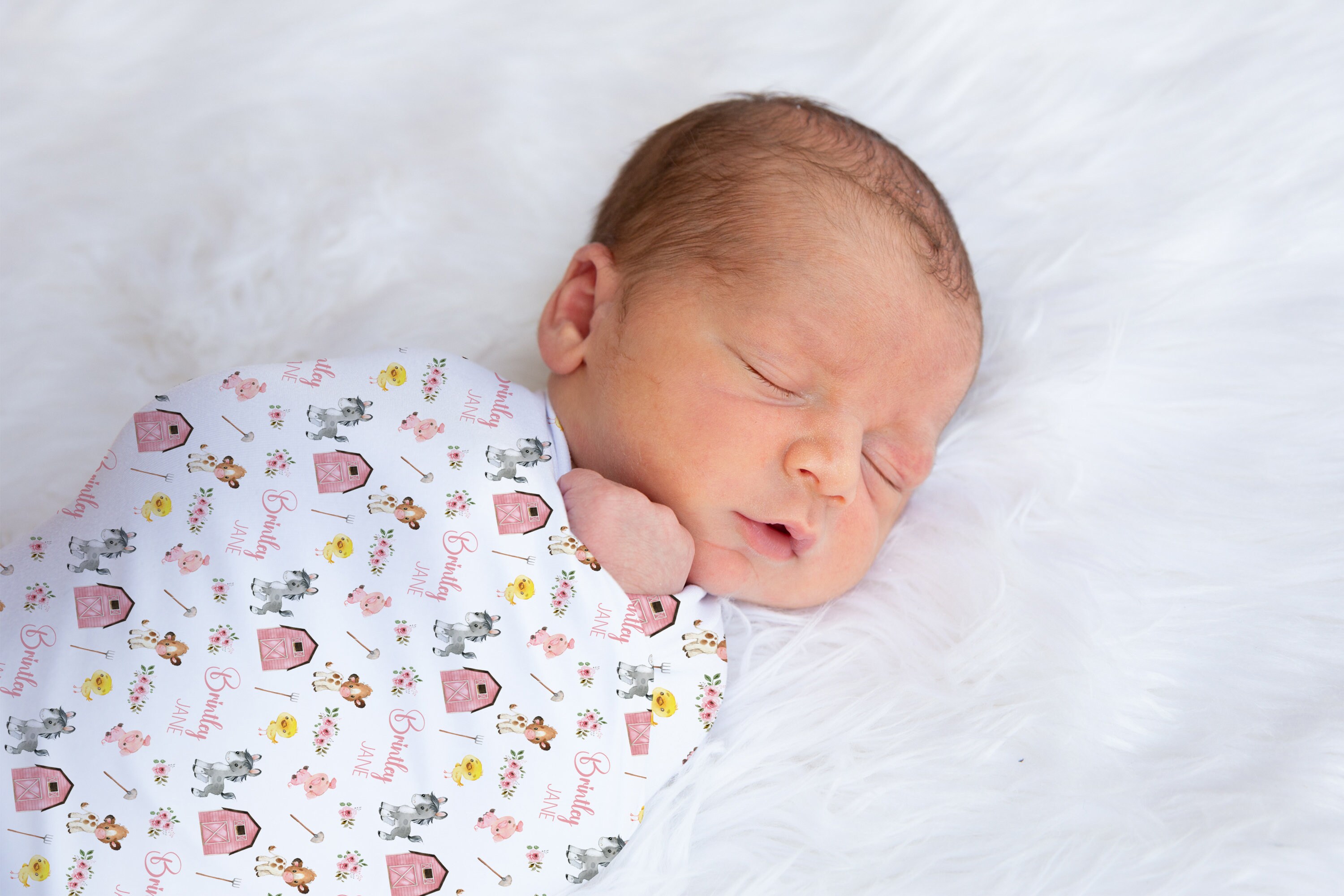 Pink Farm Swaddle, Custom Baby Swaddle, Newborn Girl Swaddle ...