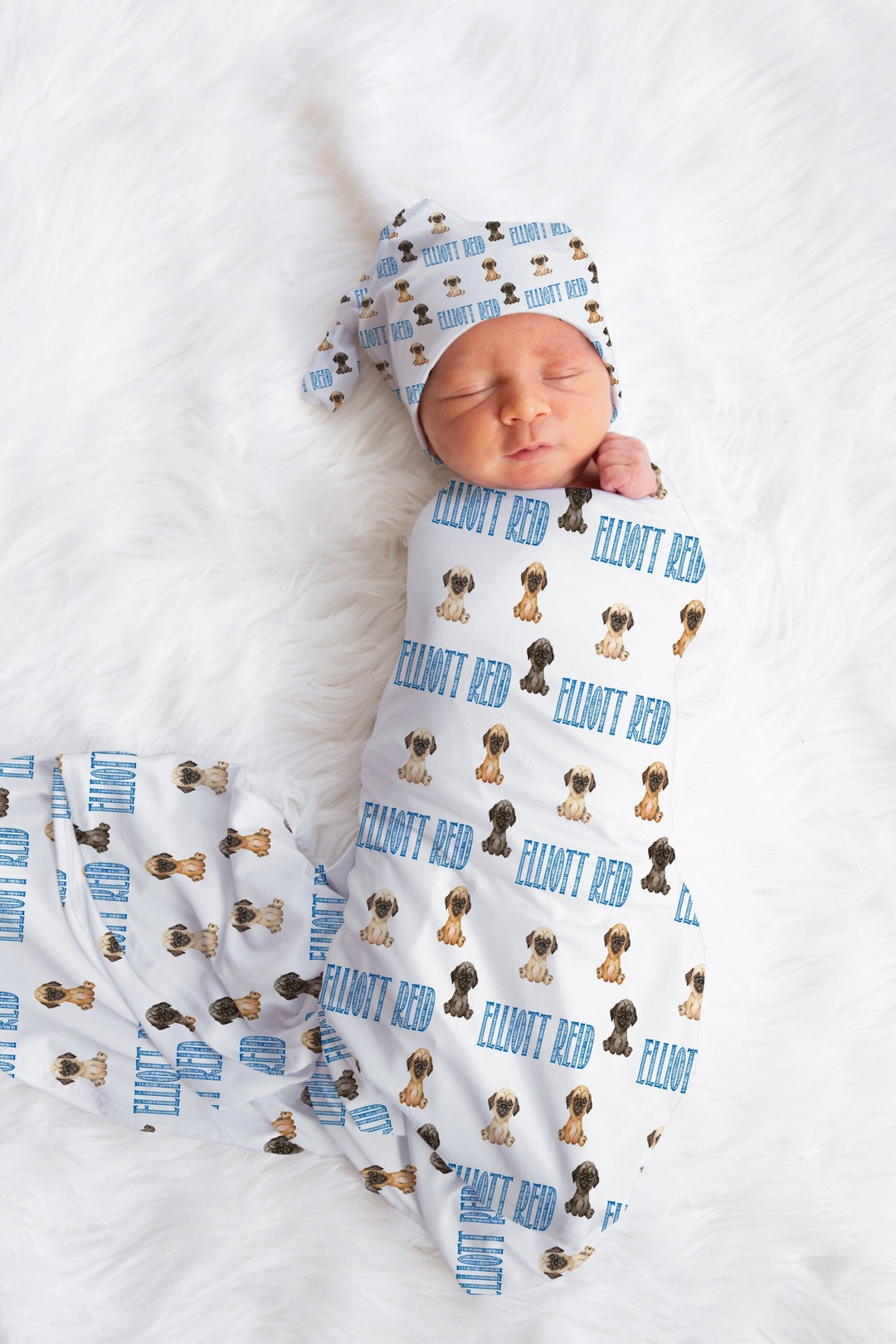 Pug Swaddle Blanket, Personalized Dog Swaddle Blanket, Swaddle Blanket ...