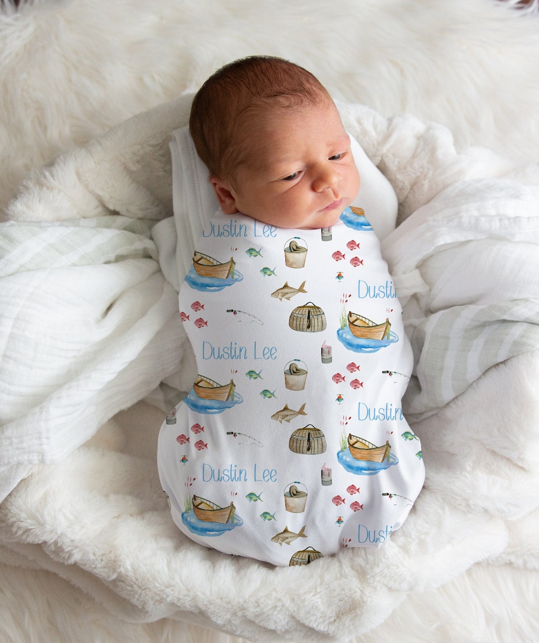 Fishing Swaddle, Fishing Nursery, Personalized Fishing Gift, Fishing ...