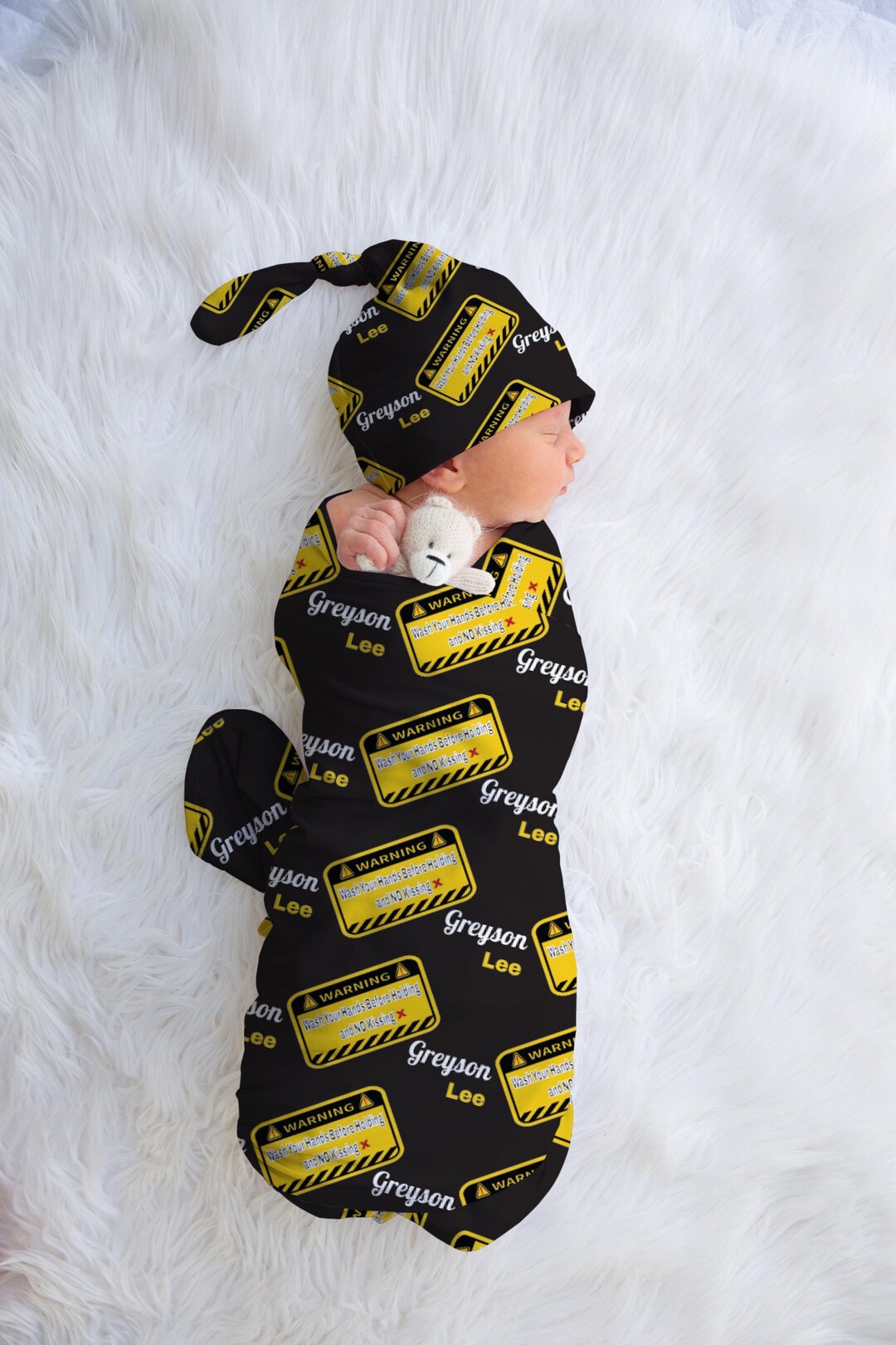 No Kissing Swaddle, Wash Your Hand Baby Swaddle, Warning Zone Baby ...