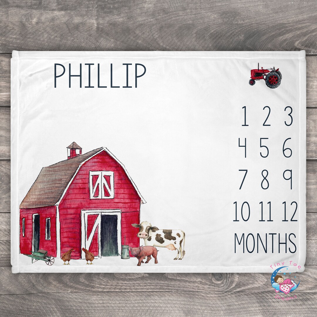 Farm Blanket - Farm Animal Blanket - Newborn Milestone Blanket - Baby ...