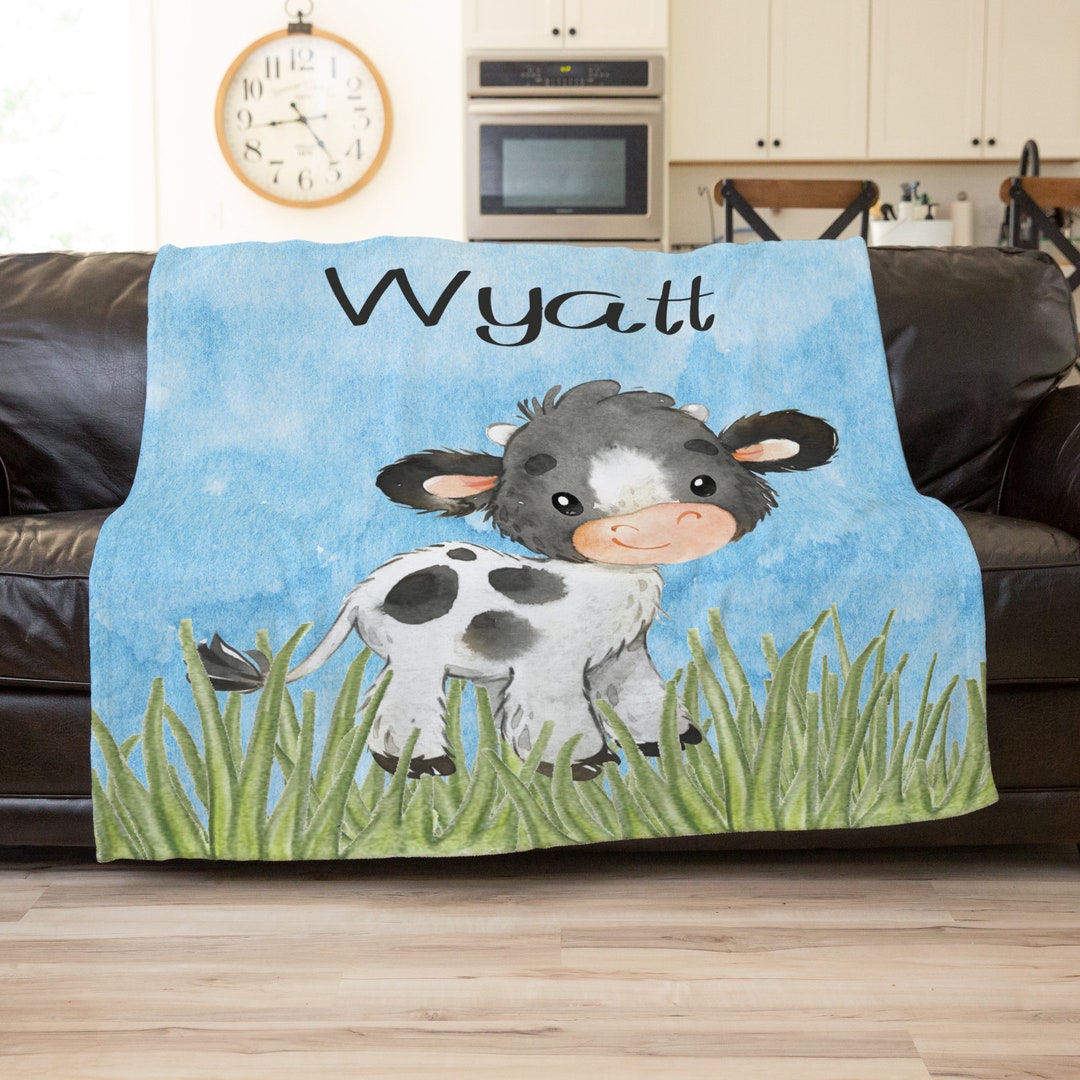 Cow Blanket, Cow Farm Baby Blanket, Personalized Cow Throw Blanket ...