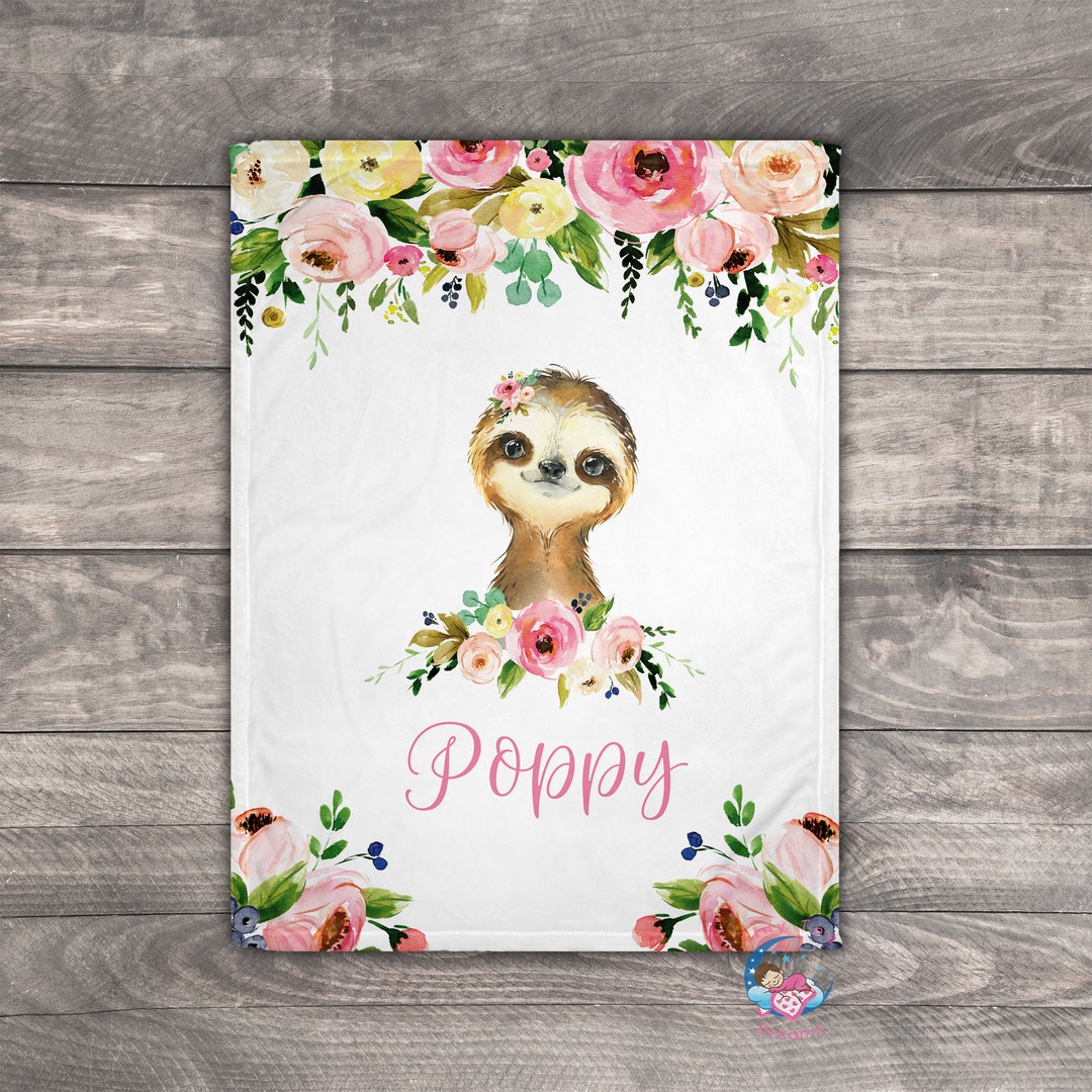 Sloth Baby Blanket, Baby Sloth, Personalized Baby Blanket Girl, Custom ...