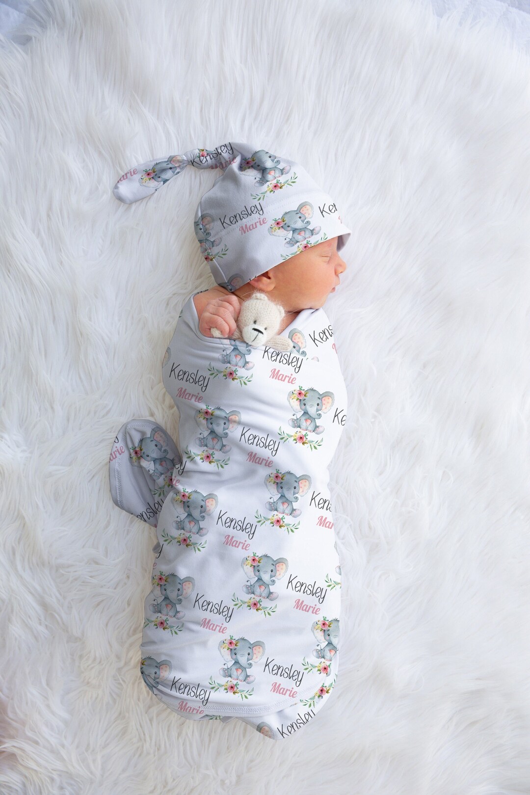 Elephant Swaddle, Pink Elephant Baby Shower, Personalized Swaddle Set ...