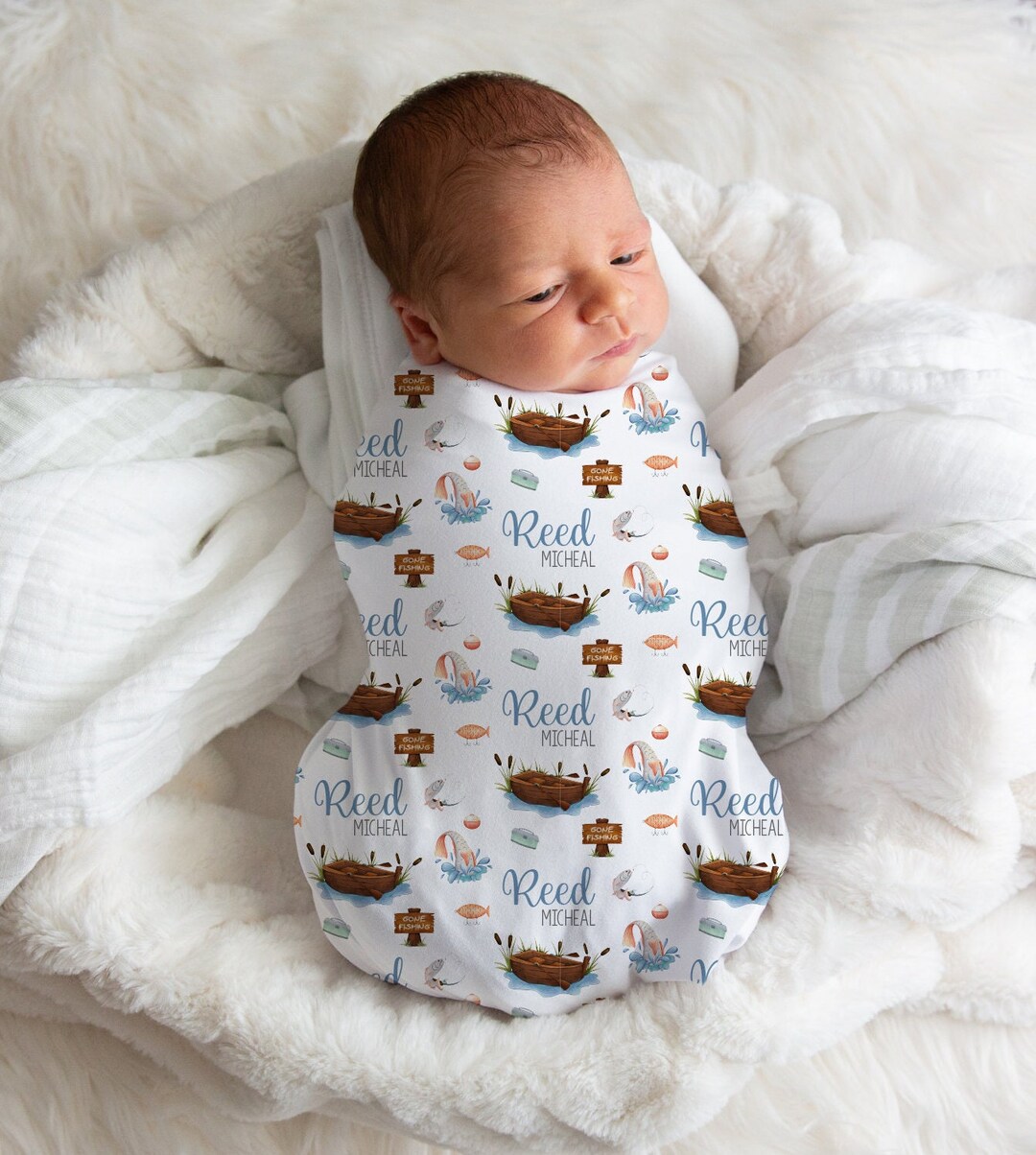 Fishing Swaddle, Fishing Baby Shower, Personalized Baby Swaddle Boy ...