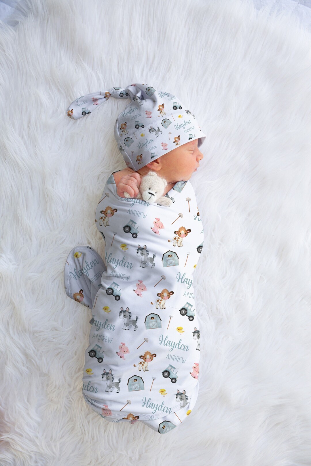 Farm Swaddle, Custom Baby Swaddle, Newborn Boy Swaddle, Personalized ...