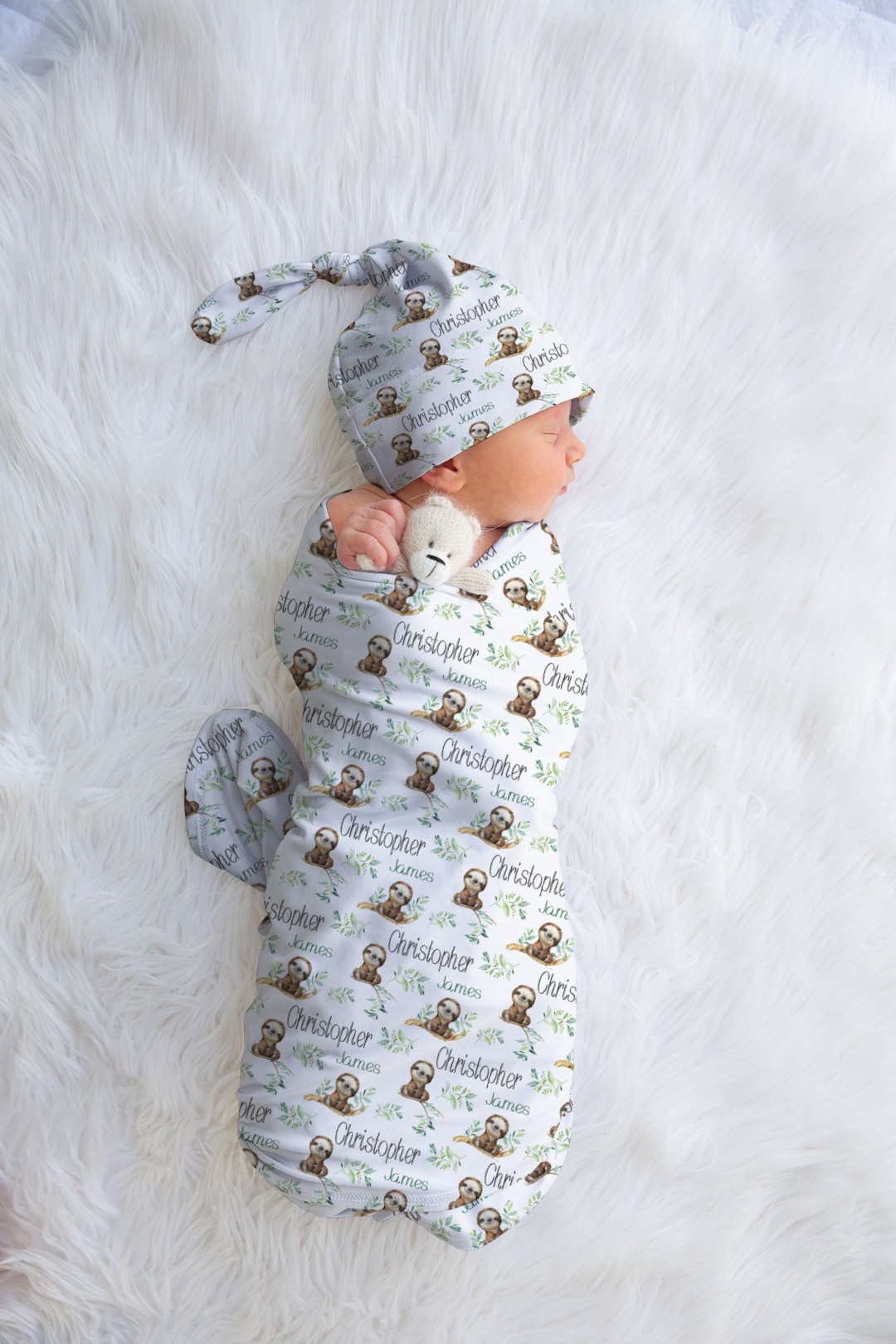 Sloth Swaddle, Personalized Sloth Nursery Decor, Custom Sloth Baby ...