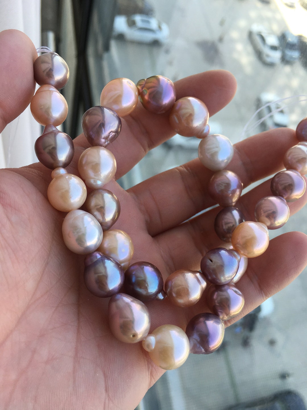 Large Natural Multi-color Baroque Pearl Strand With Metallic Overtone ...