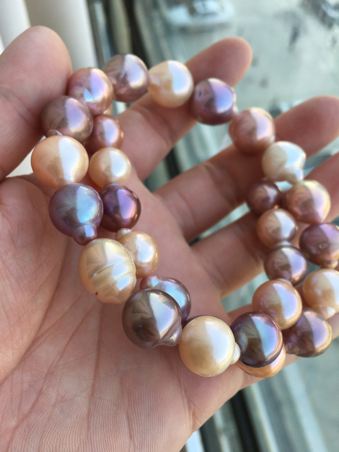 11-14.5mm Super Large Natural Multi-color Edison Pearl Strand, CSX001 ...