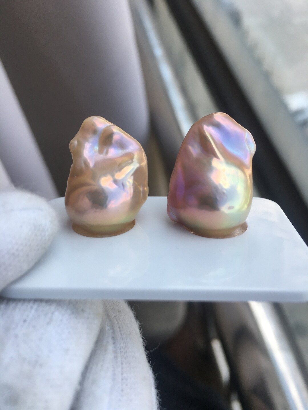 Light Natural Metallic Gold Color Fireball Pearl Pair, Natural ...