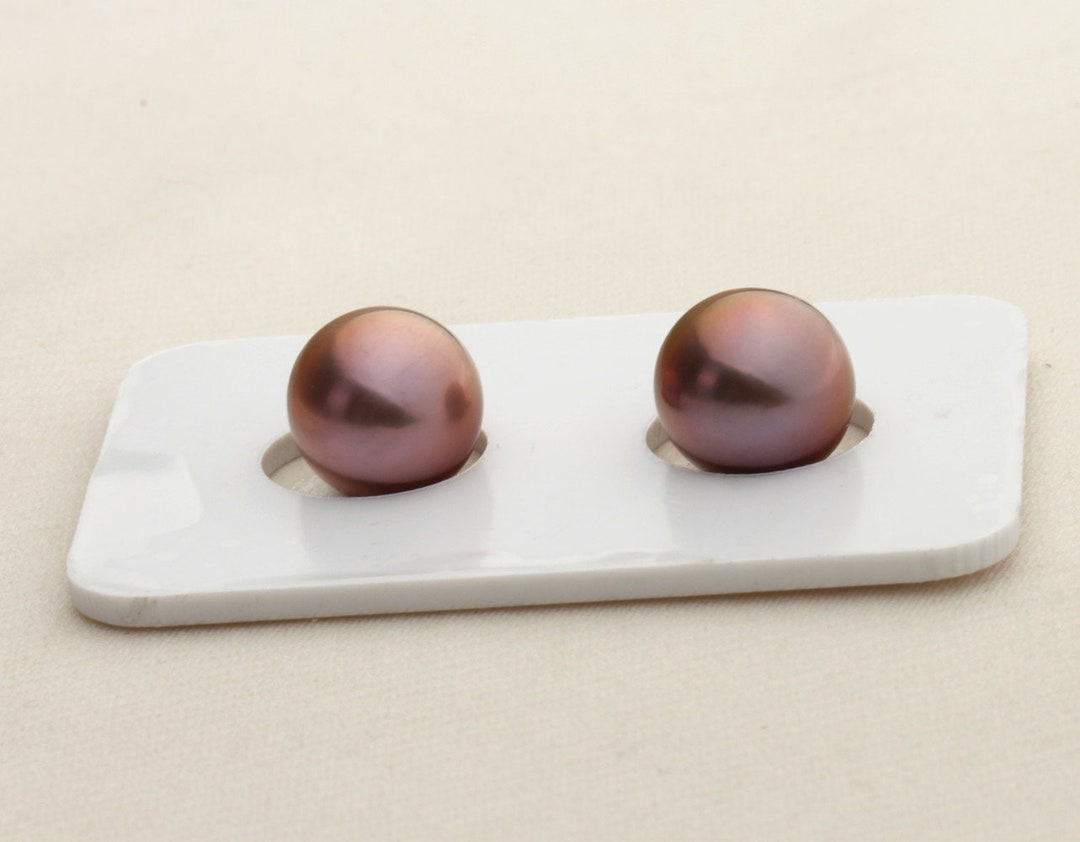 Natural Reddish Purple Fresh Water Pearl Pair, Nucleated Pearl Pair ...