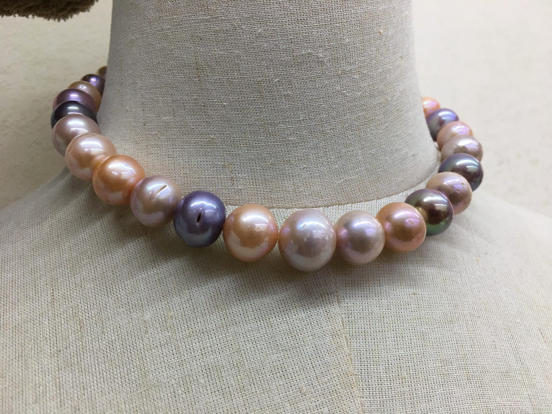 Large Natural Mixed Color Freshwater Nucleated Pearl Strand|natural ...