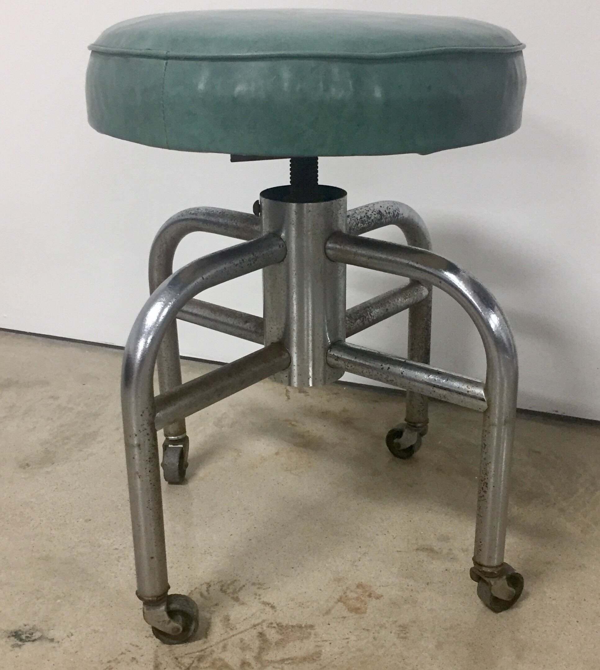 Vintage Industrial Tubular Steel Rolling Stool and Cantilevered Table ...