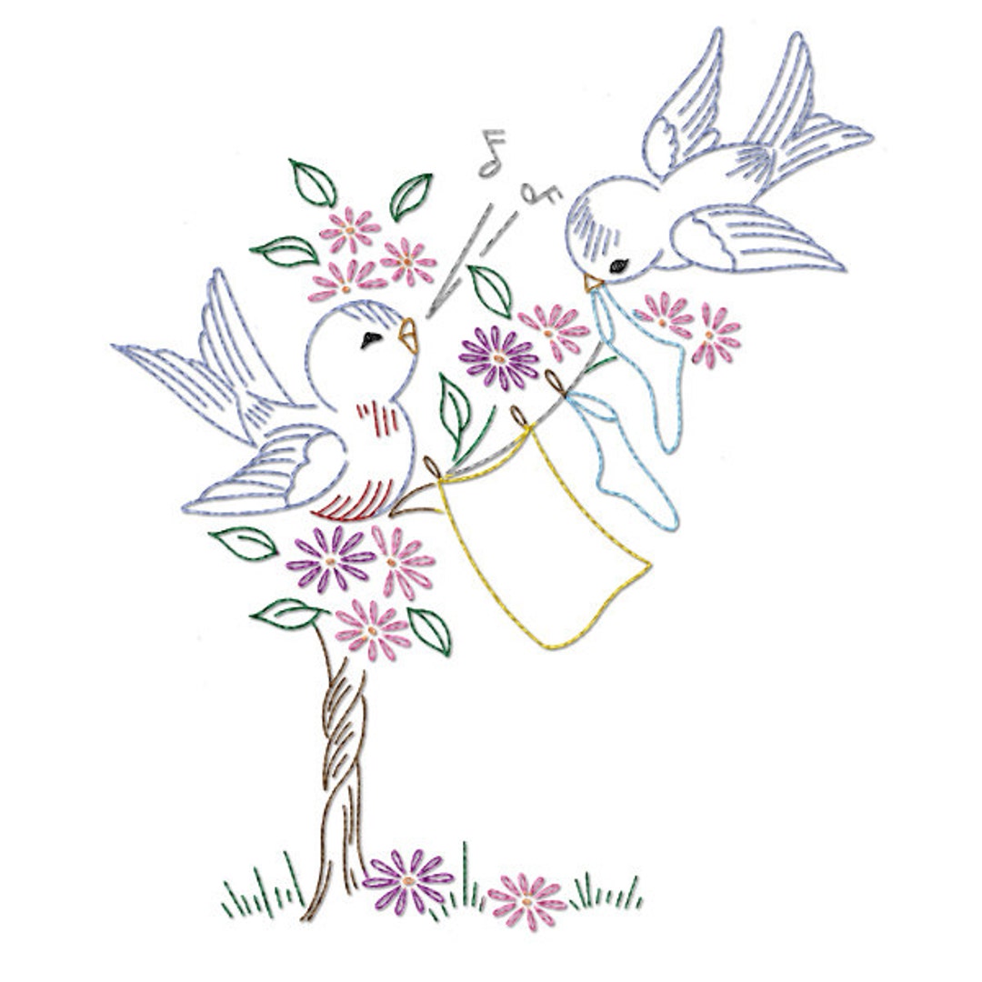 IVAB7241 Cutest Blue Bird Romance Vintage Embroidery Transfer PDF ...