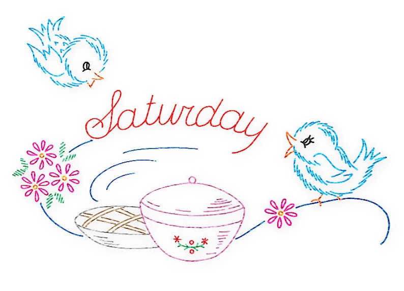 IVAB7073 Bluebird Couple Day of the Week Vintage Embroidery Transfer ...