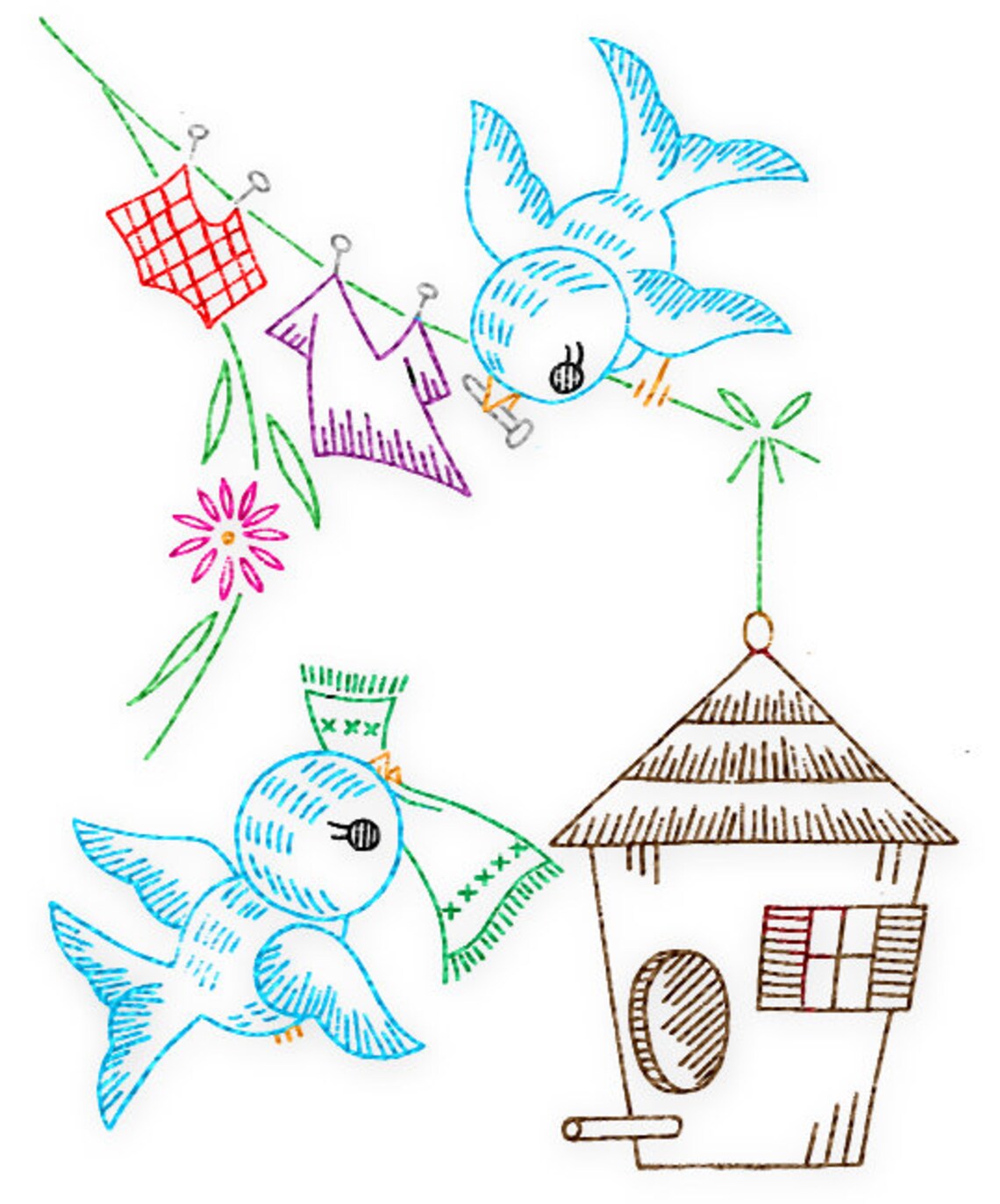 IVV194 Vogart Blue Bird DOW for Day of the Week Tea Towels Vintage ...