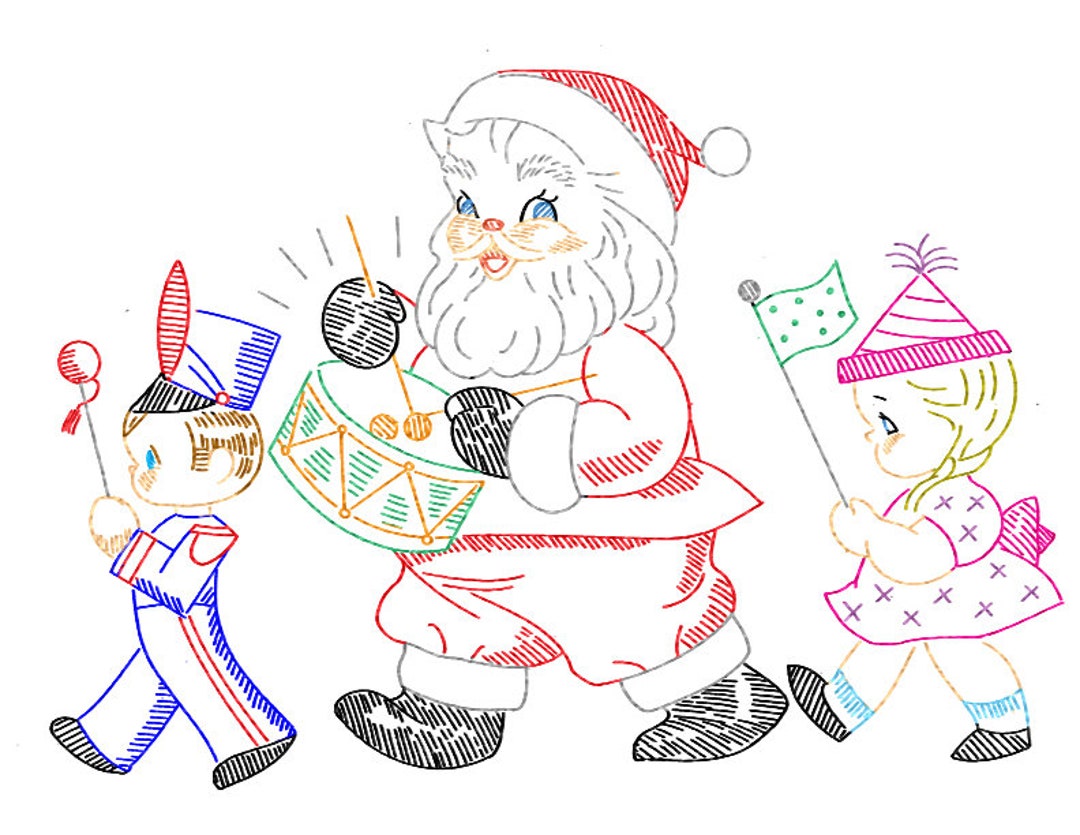 IVLW889 Santa Parade Christmas Tea Towel Designs Vintage Embroidery ...
