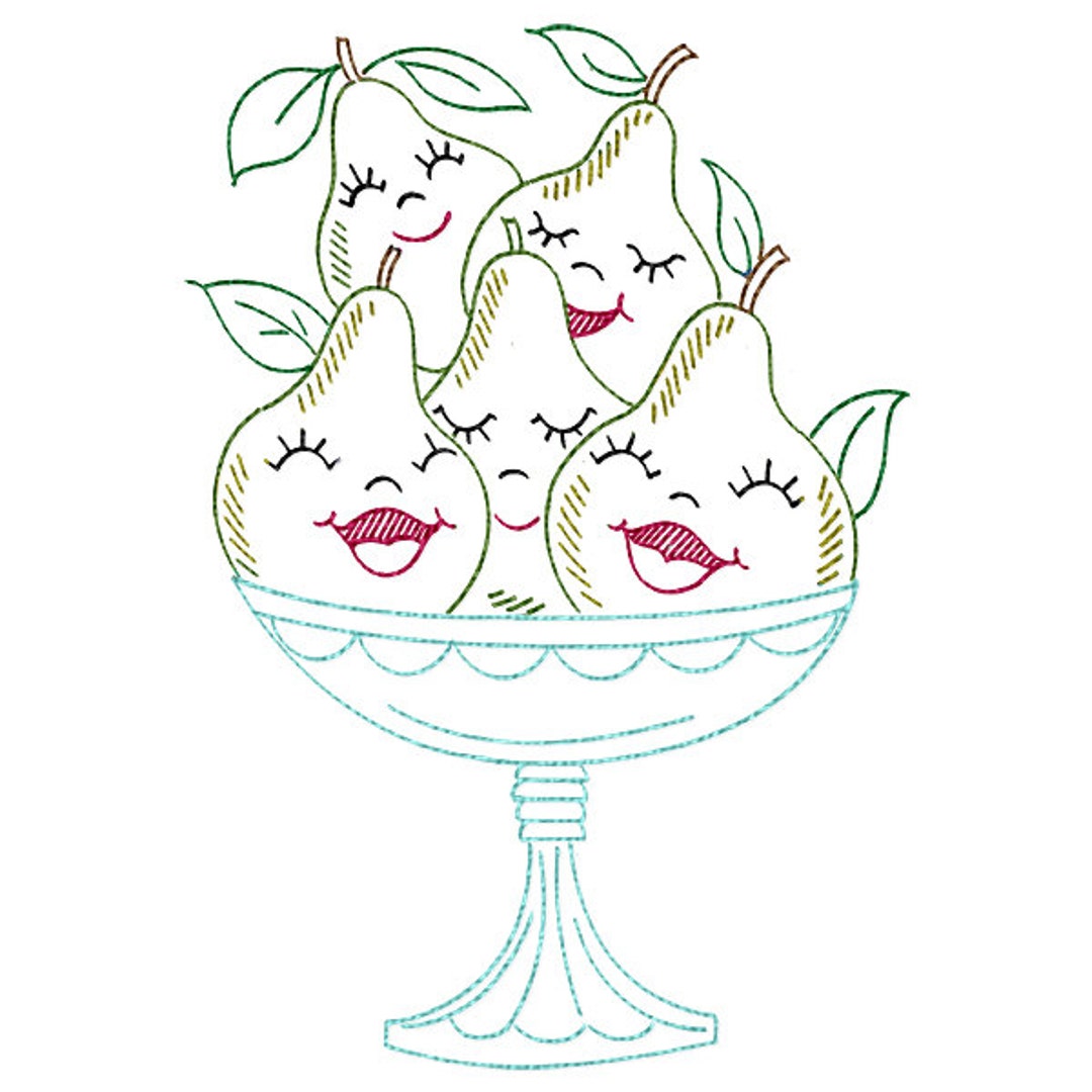 IVAB-7228 Happy Fruit Bowls Vintage Embroidery Transfer PDF Instant ...
