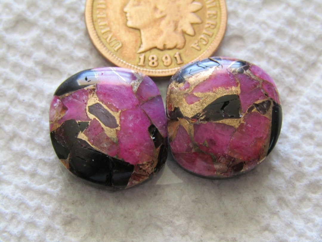 2 Pink Calcite With Obsidian Cabs 21 Carats Matching Set American Pink ...