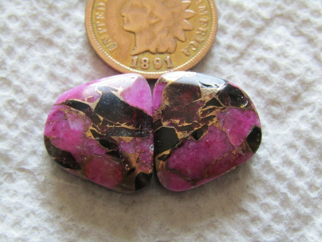 2 Pink Calcite With Obsidian Cabs 20 Carats Matching Set American Pink ...