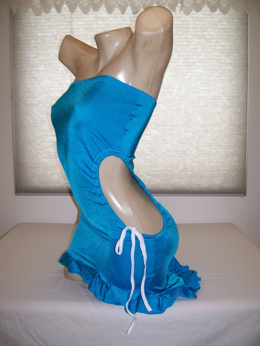 New Stripper Exotic Dancer Bright Blue Midi Keyhole Salsa Tube Dress S ...