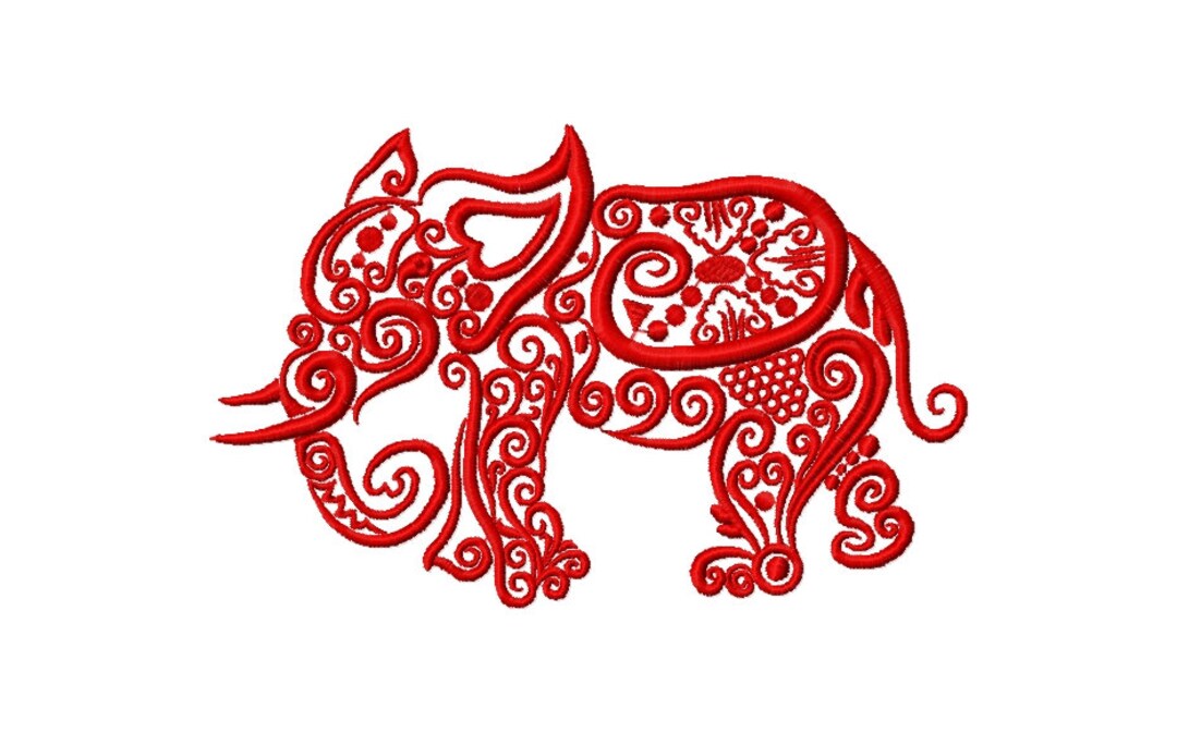 Red Indian Elephant From Swirls Machine Embroidery Design 5 Sizes - Etsy