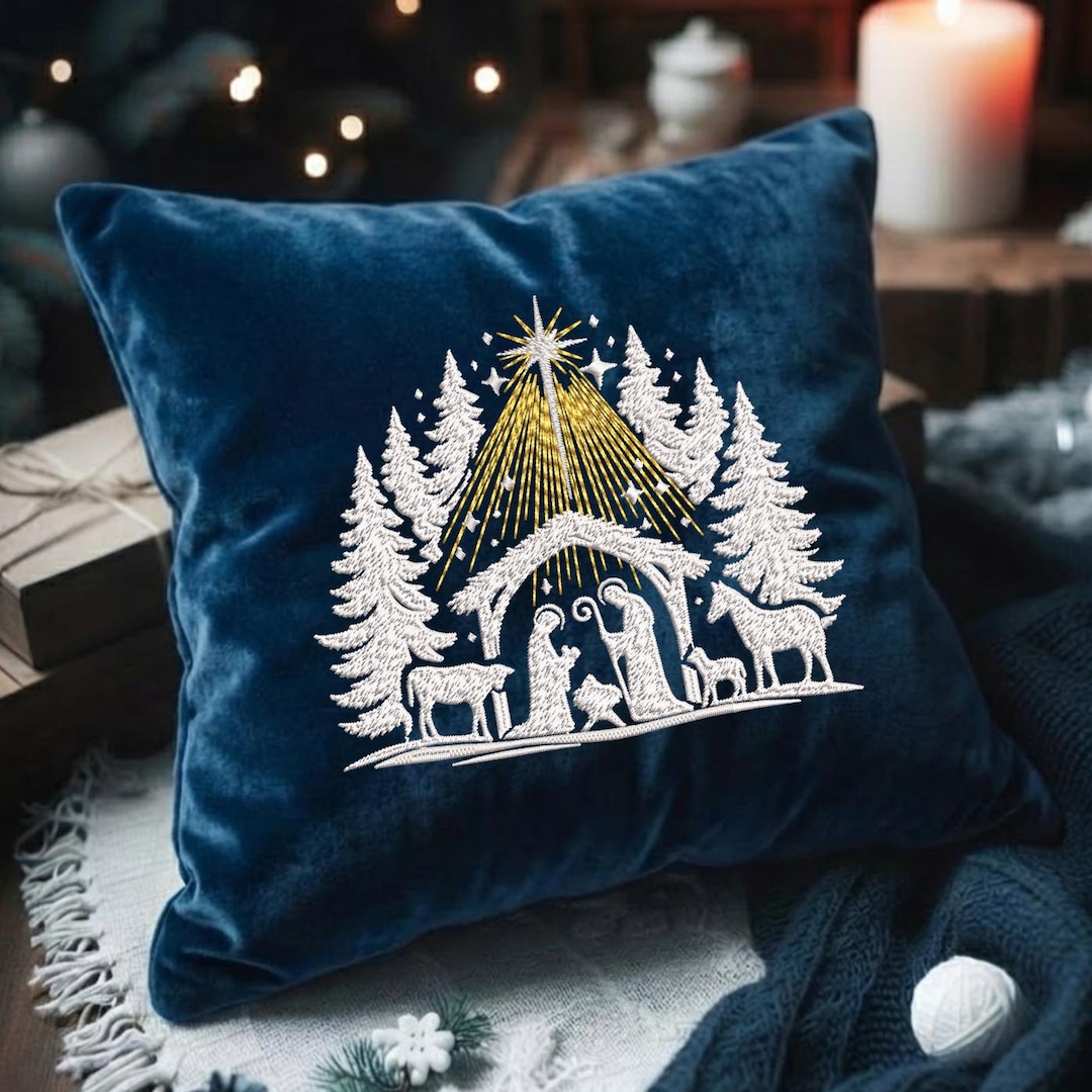 Woodland Nativity Machine Embroidery Design | Christmas Manger Scene ...
