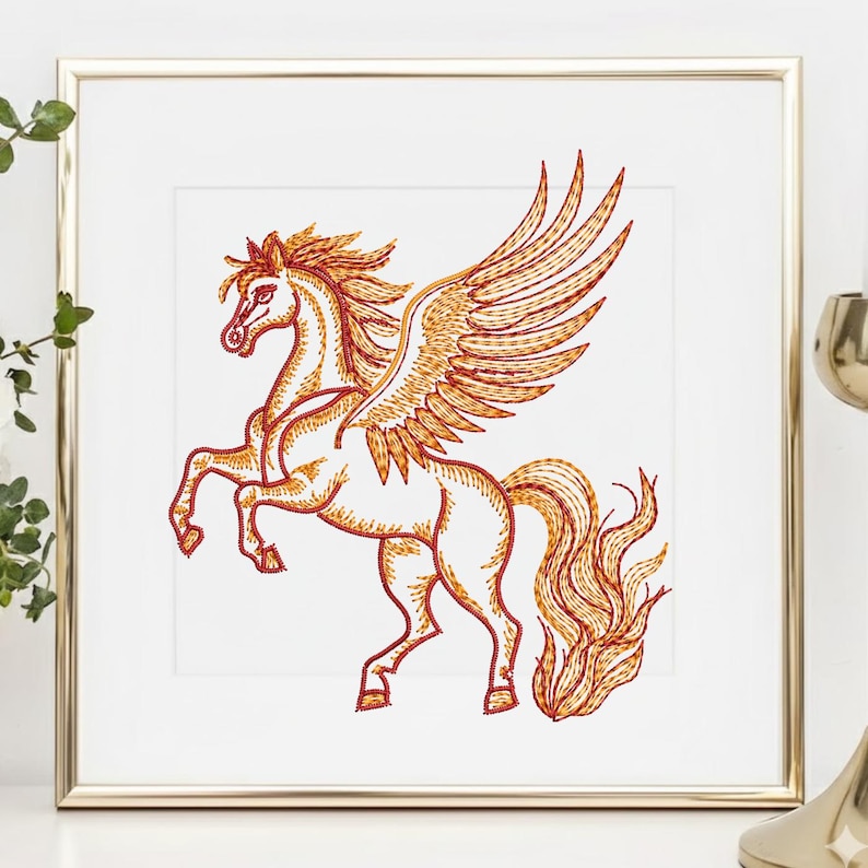 Winged Horse Machine Embroidery Design Flying Pegasus - 7 Sizes - Etsy