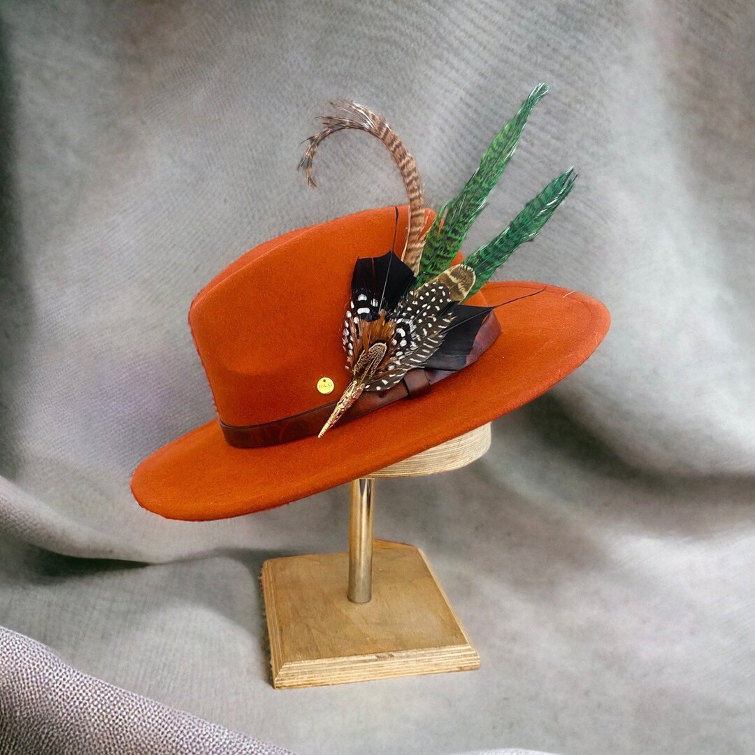 Ladies Burnt Orange Wool Fedora Hat With Pheasant Trim - Etsy