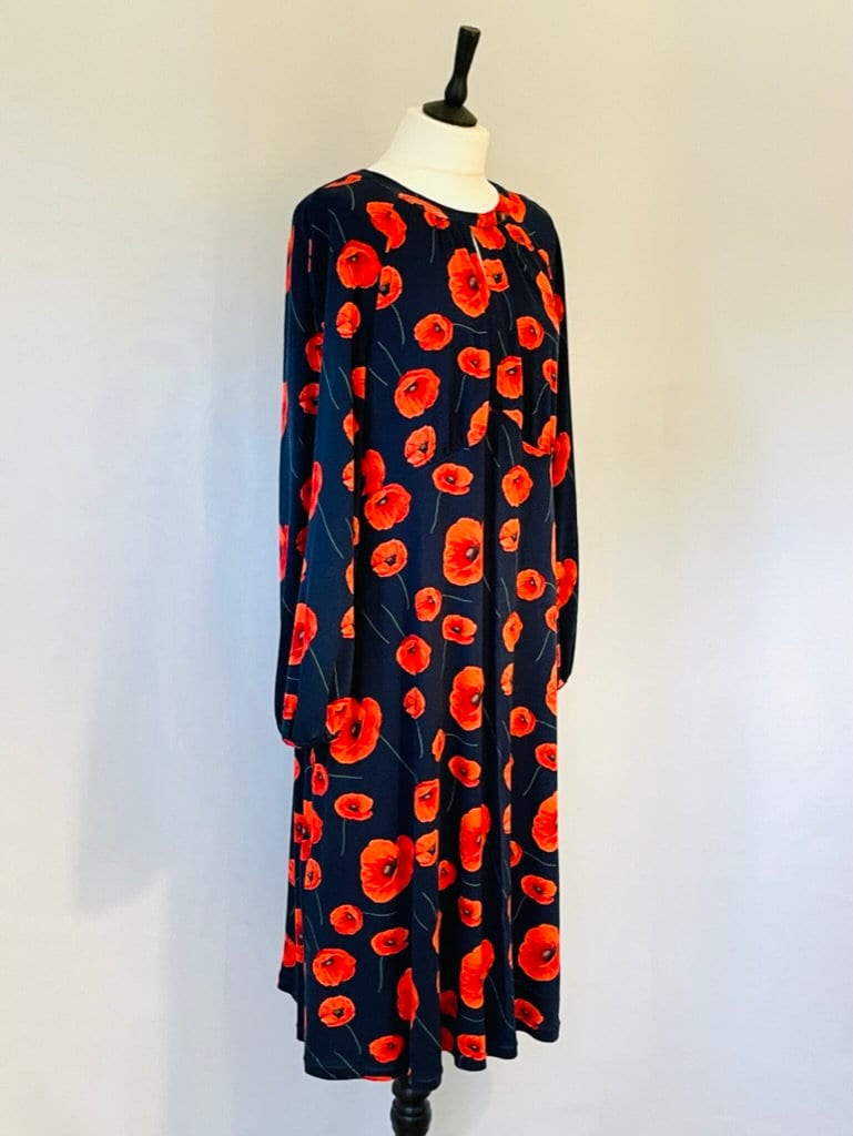 Navy Blue and Red Floral Dress. - Etsy