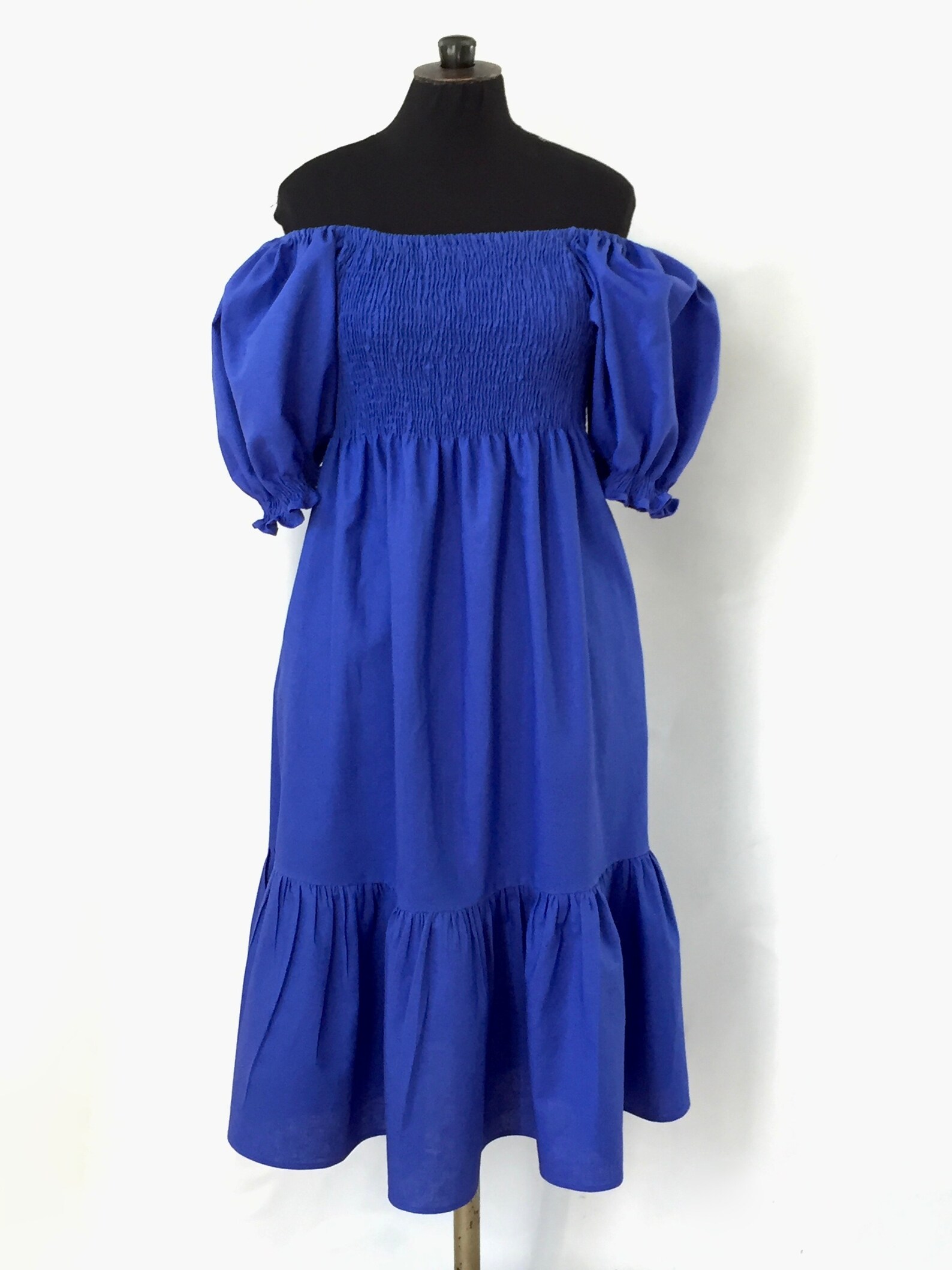 French Blue Dress Blue Linen Dress Royal Blue Midi Dress - Etsy