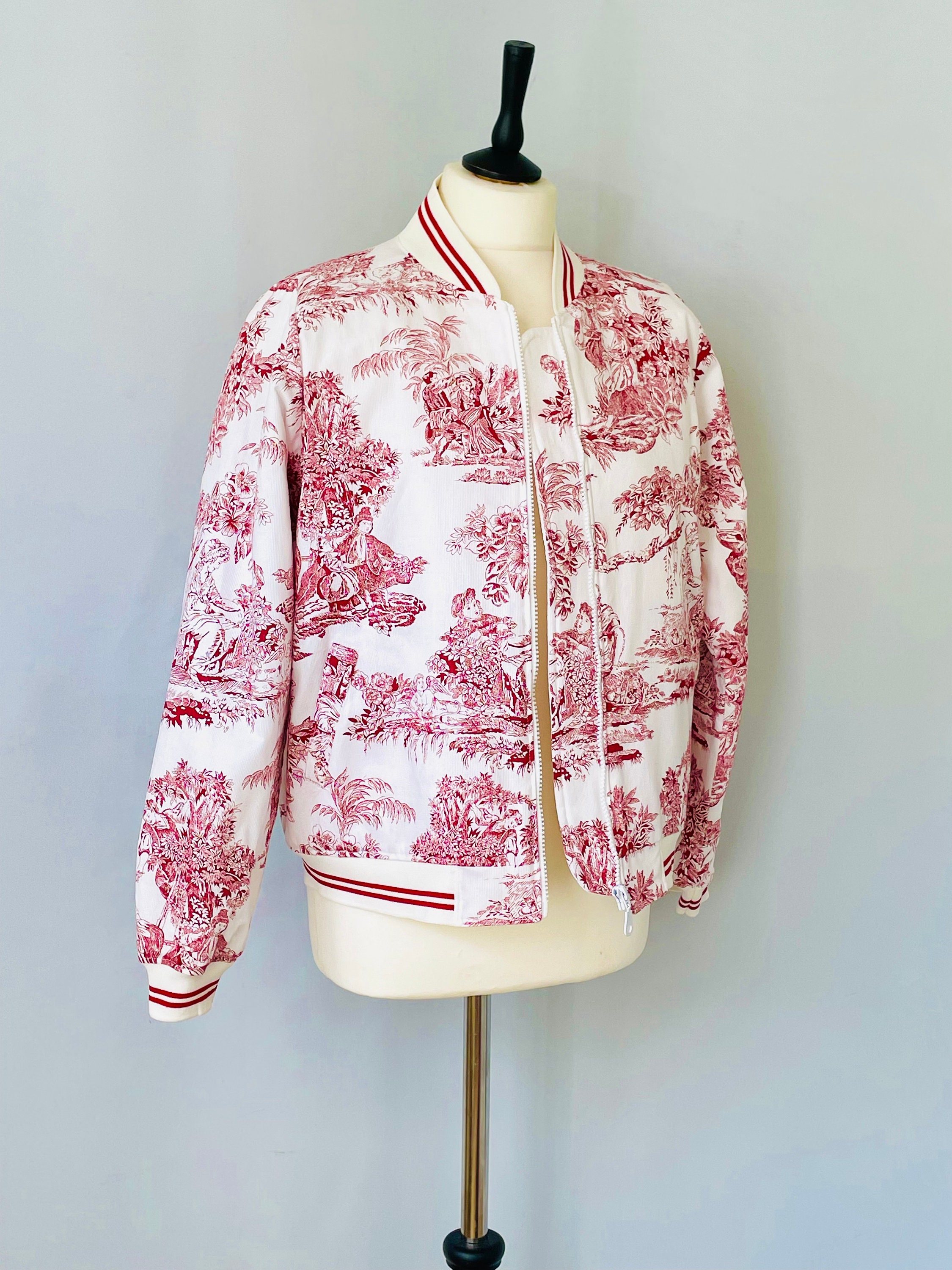 Red Toile De Jouy Bomber Jacket. - Etsy