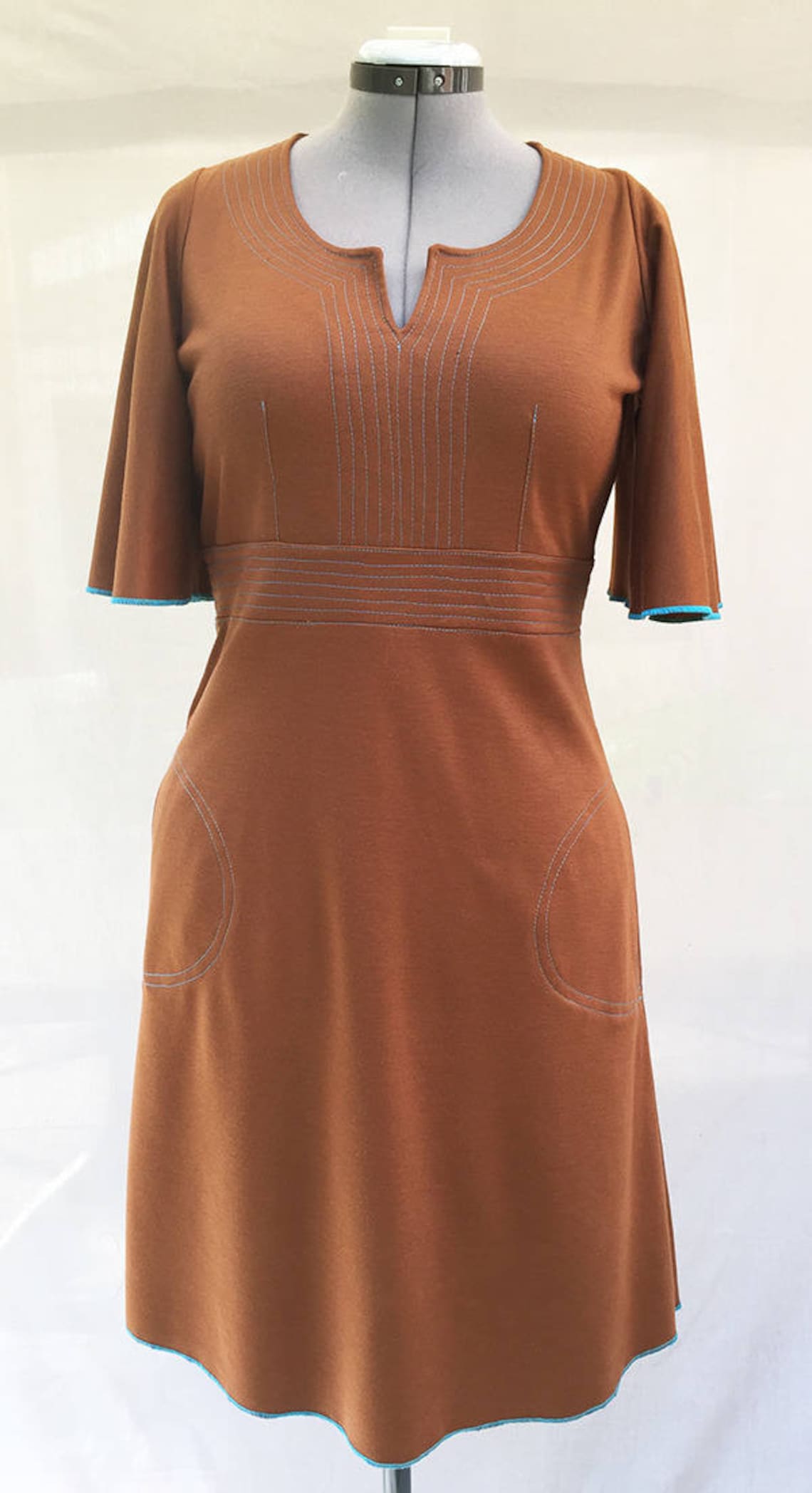 Camel Tone and Turquoise Jersey Dress - Hazelnut and Turquoise Jersey ...