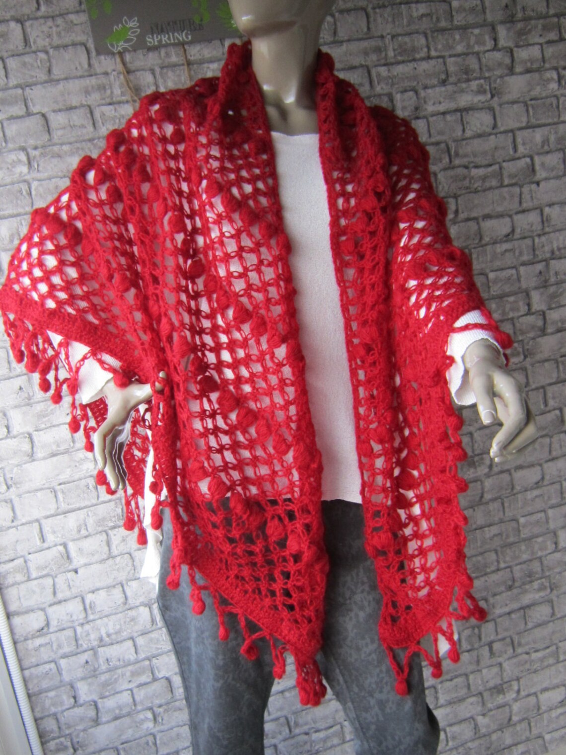Christmas Red Shawl Crochet Women Shawl Crochet Shawl Scarf - Etsy